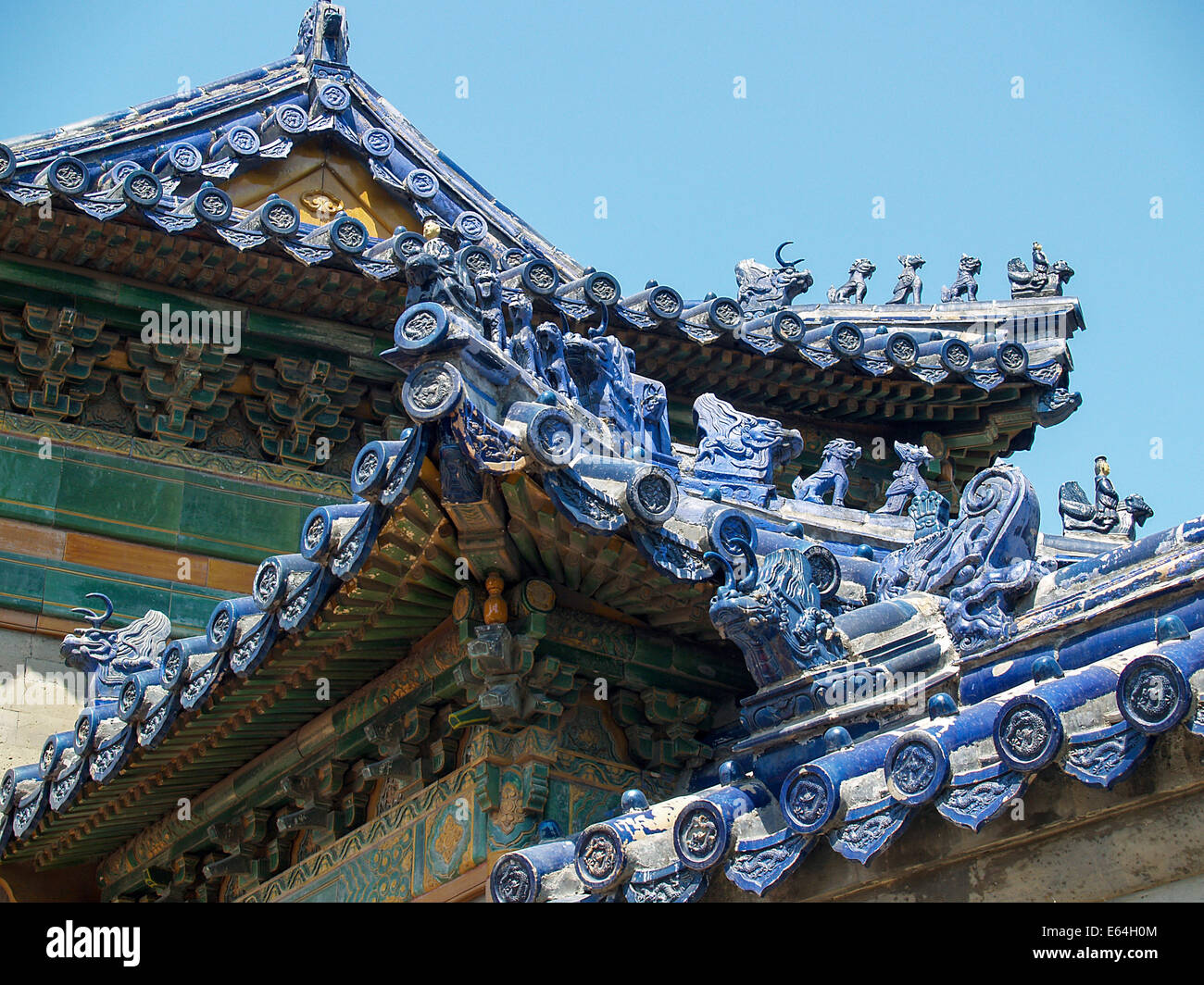 Dramatic blue tiled roof detail of the Forbidden City in Beijing China ...