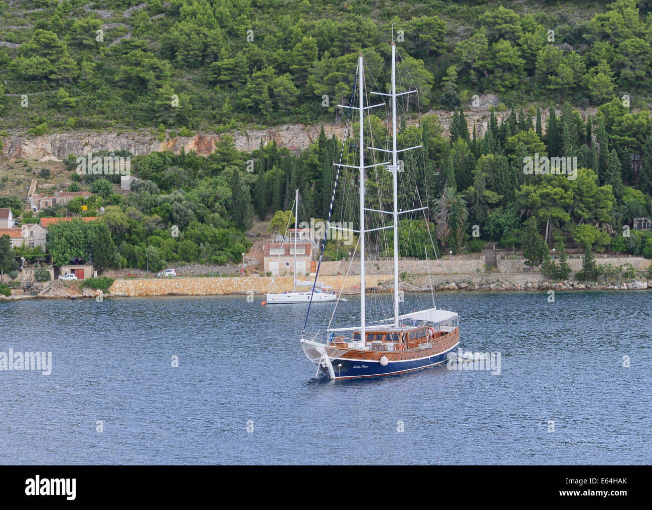 Wooden Sailing Boat in Vis Island Harbor, Croatia Stock Photo - Alamy