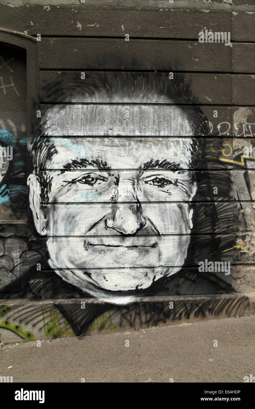 Belgrade, Serbia. 14th Aug, 2014. Graffiti depicting Robin Williams in ...