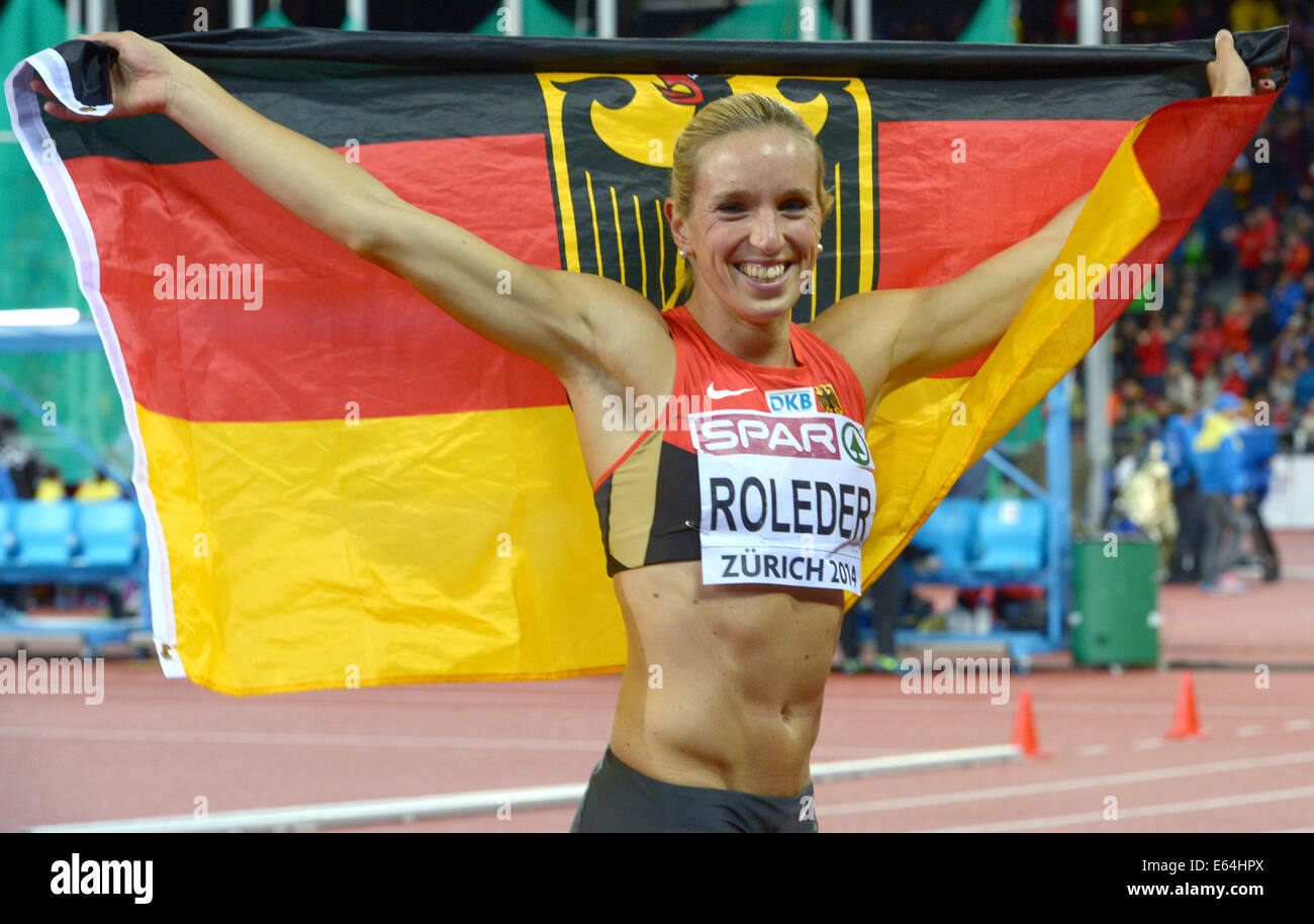 Zurich, Switzerland. 13th Aug, 2014. dpatopbilder Bronze medalist Cindy ...