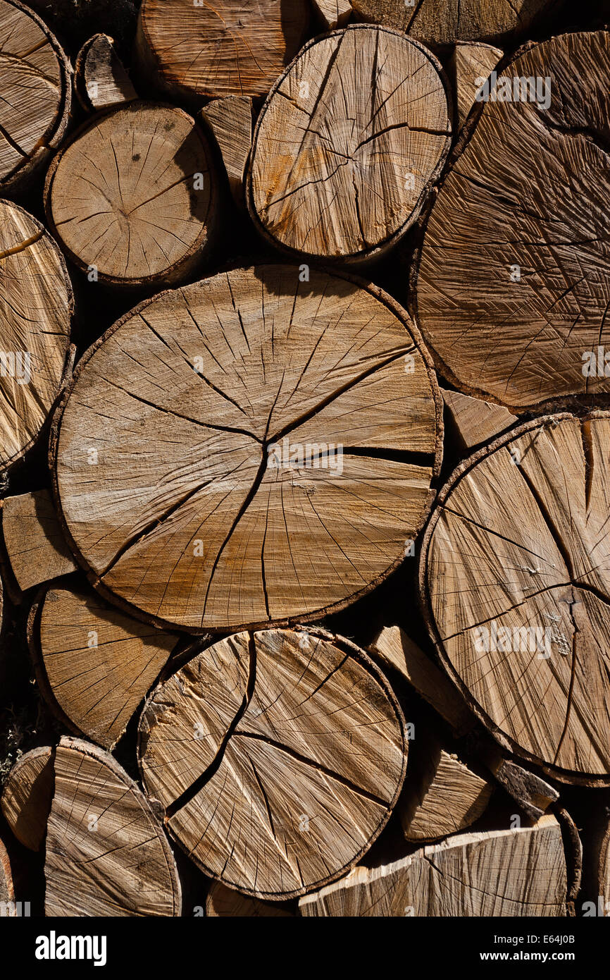 vertical pile of logs in a small village called Lois in the north of ...