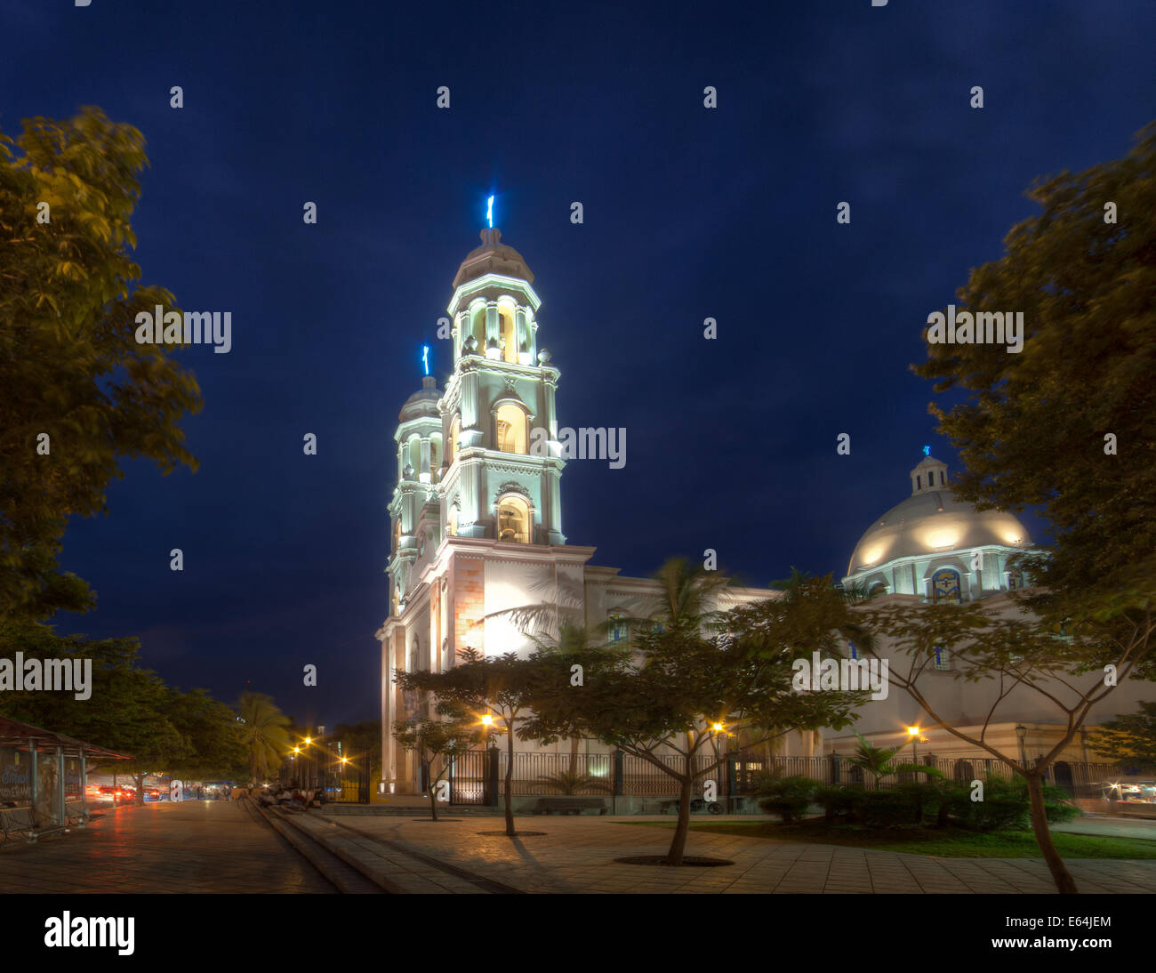 The cathedral of Culiacan, Sinaloa, Mexico lit up at night Stock Photo ...