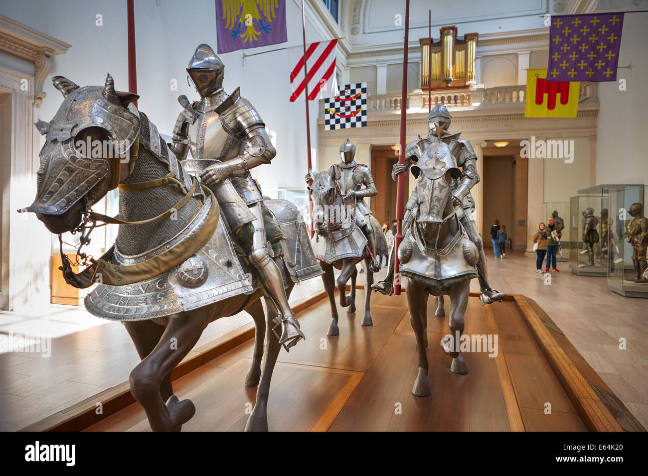 Medieval armor display in Metropolitan museum. New York, USA Stock ...