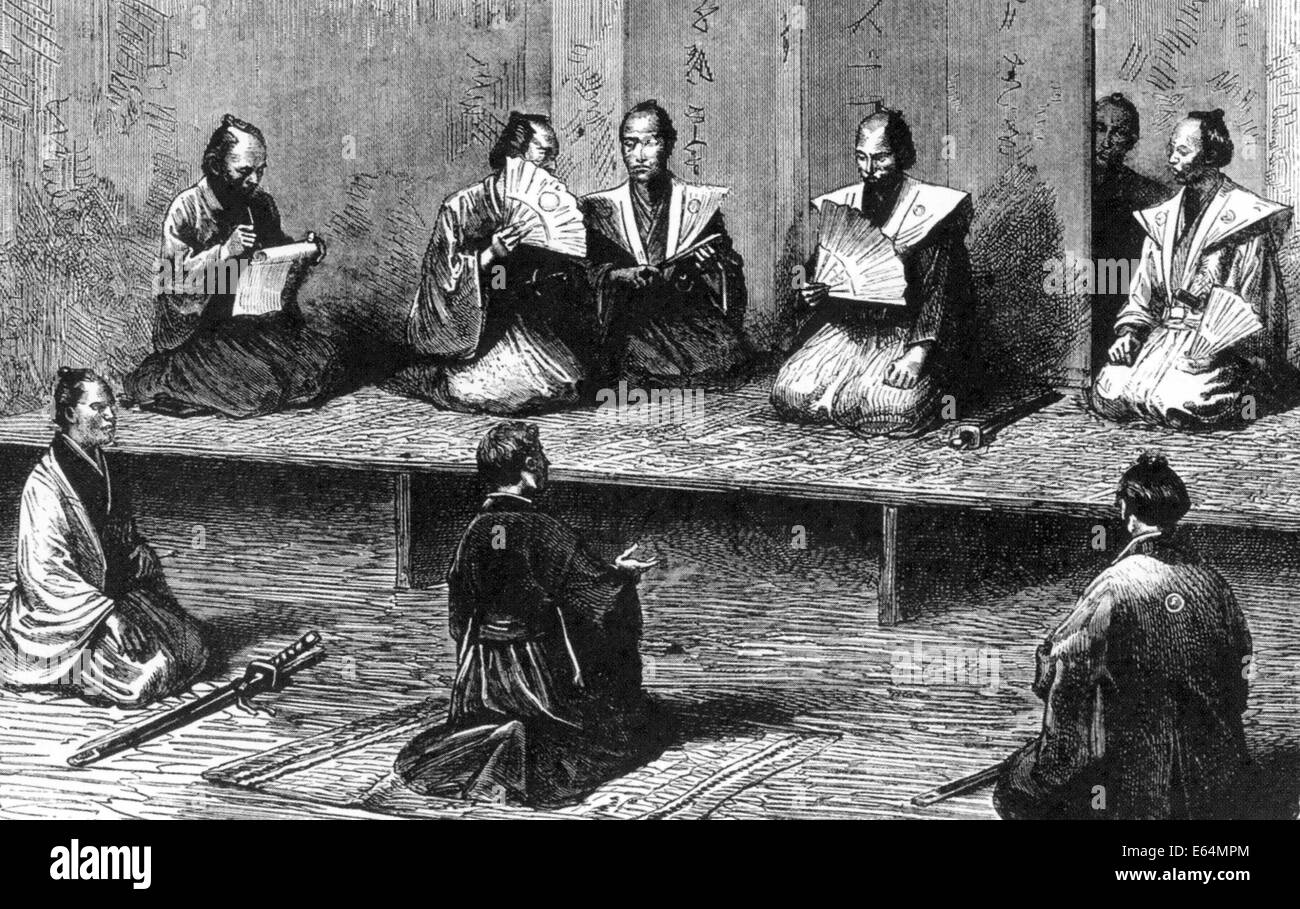 TOKUGAWA IEYASU (1543-1616) Japanese Shogun with a Dutch trader from an engaving c 1900 Stock ...