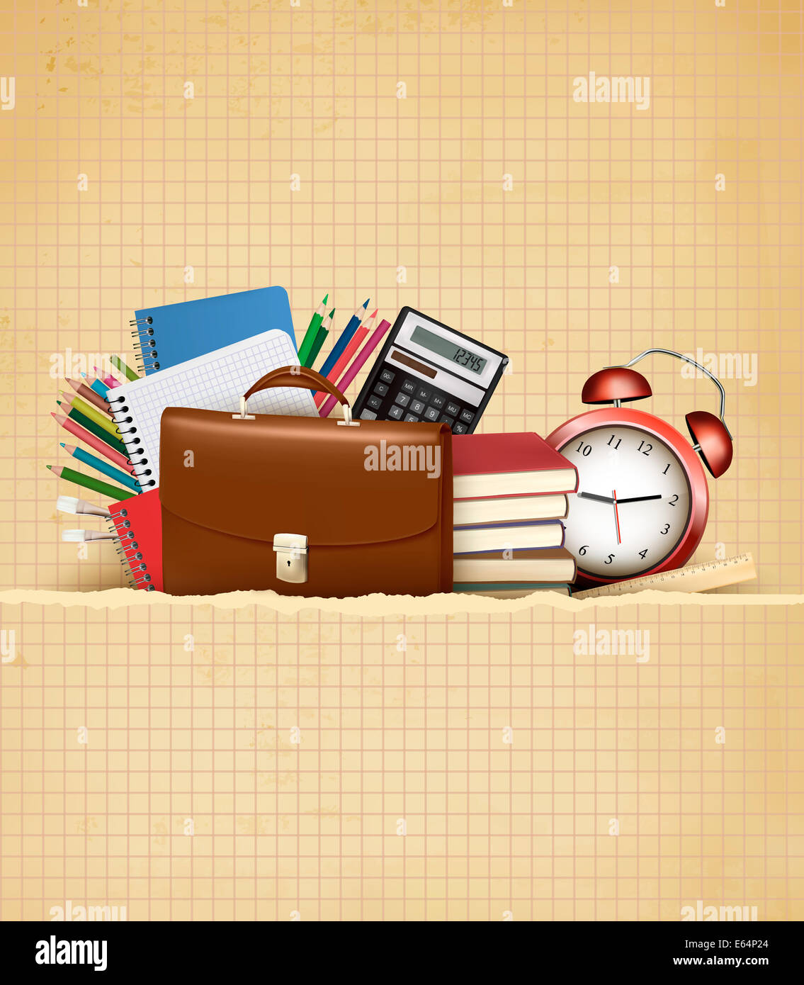 Back to school. Retro education background with school supplies and old ...