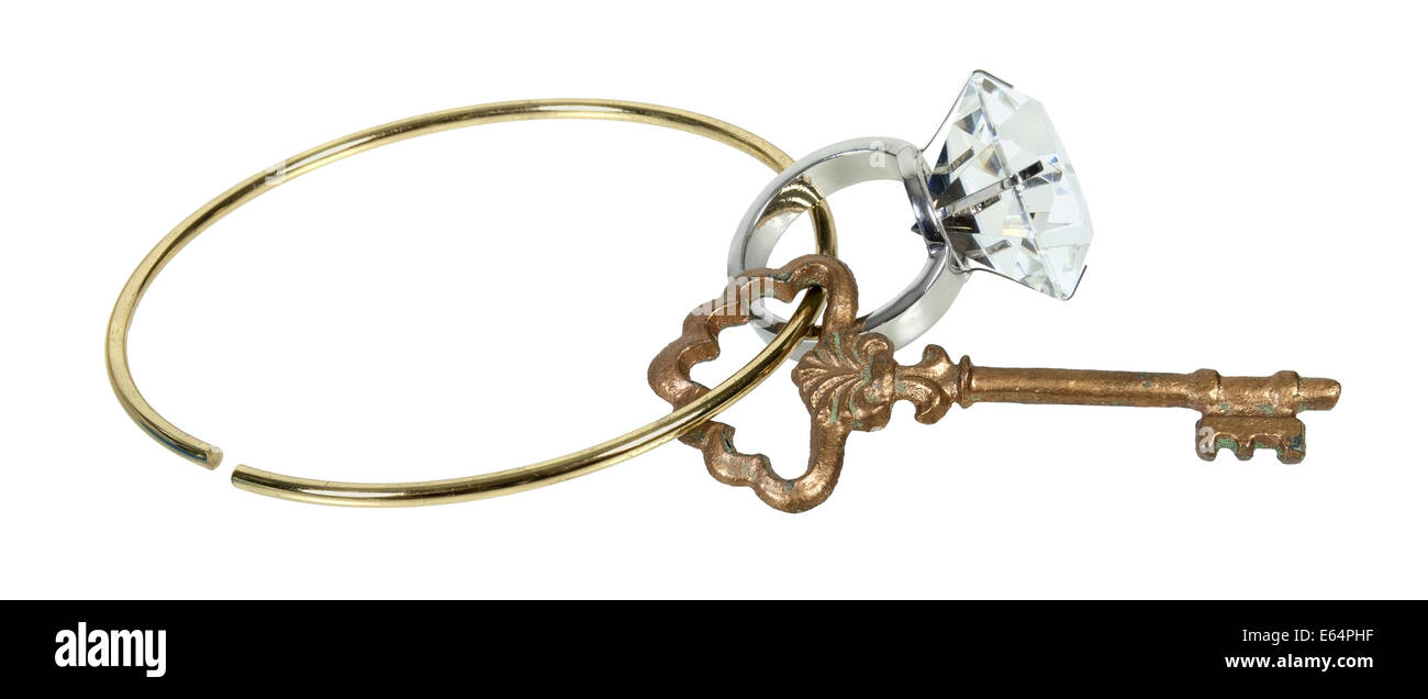 Diamond engagement ring and vintage key on key ring - path included ...