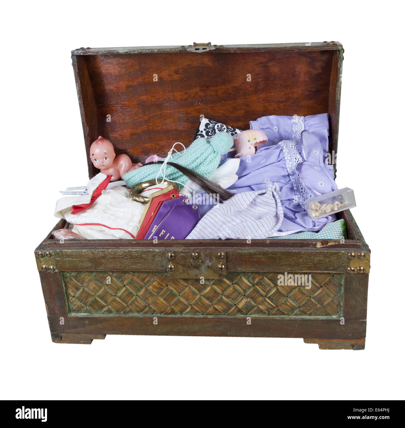 A large wooden trunk of family keepsakes and items kept in memory ...
