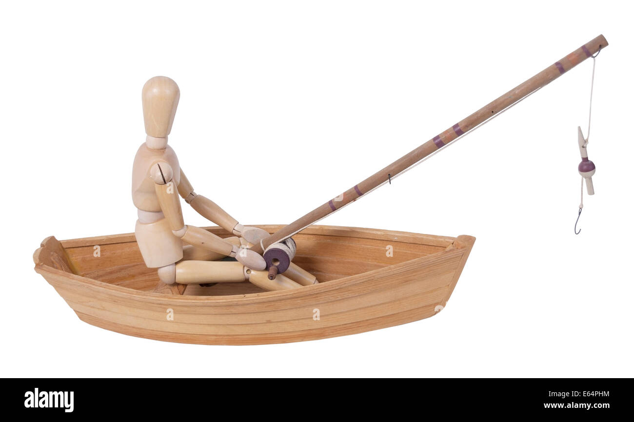 Using a Fishing pole with rod and reel used to catch fish in a Wooden ...