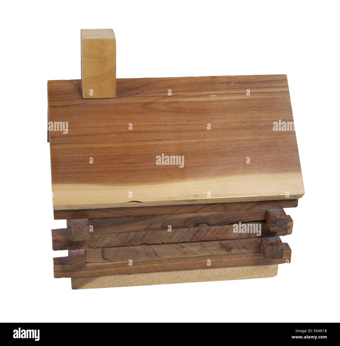 Wooden log cabin made of wooden planks and beams - path included Stock ...