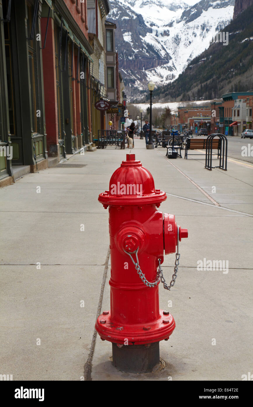 Red fire hydrant at Telluride, historic mining town and ski resort, San ...