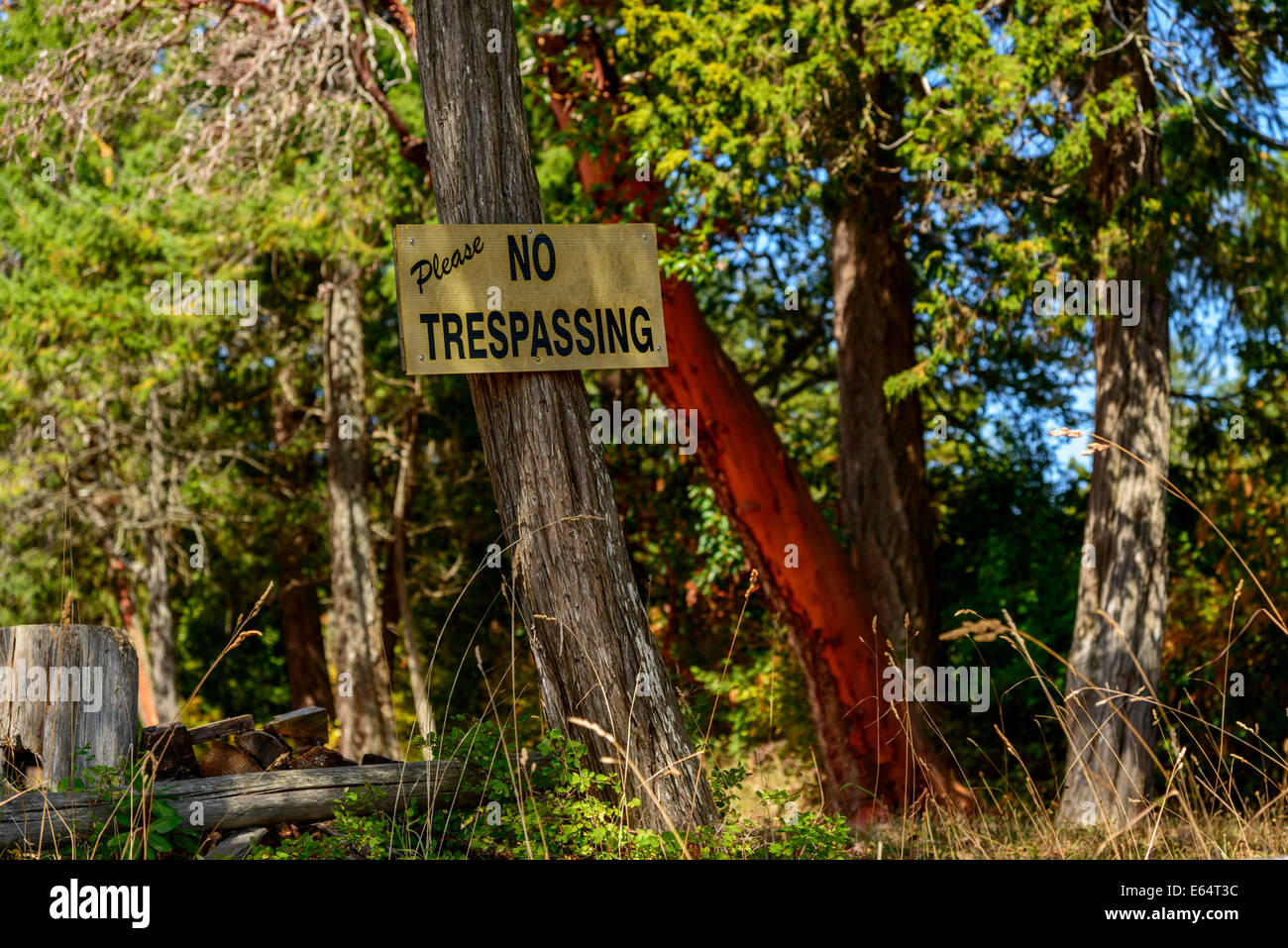 A no trespassing sign nailed to a tree Stock Photo - Alamy