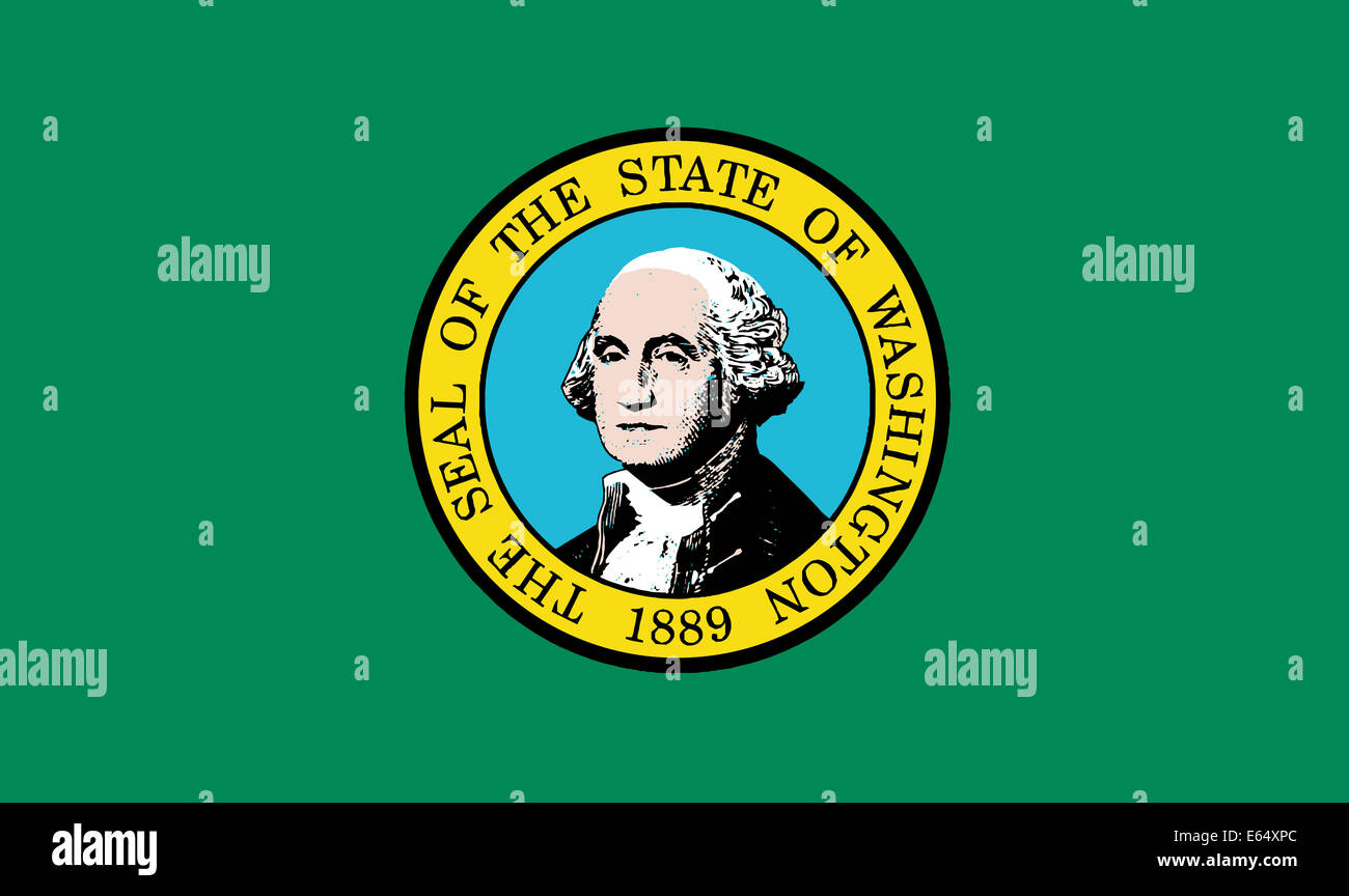 The flag of the state of Washington with the Washington State Seal ...
