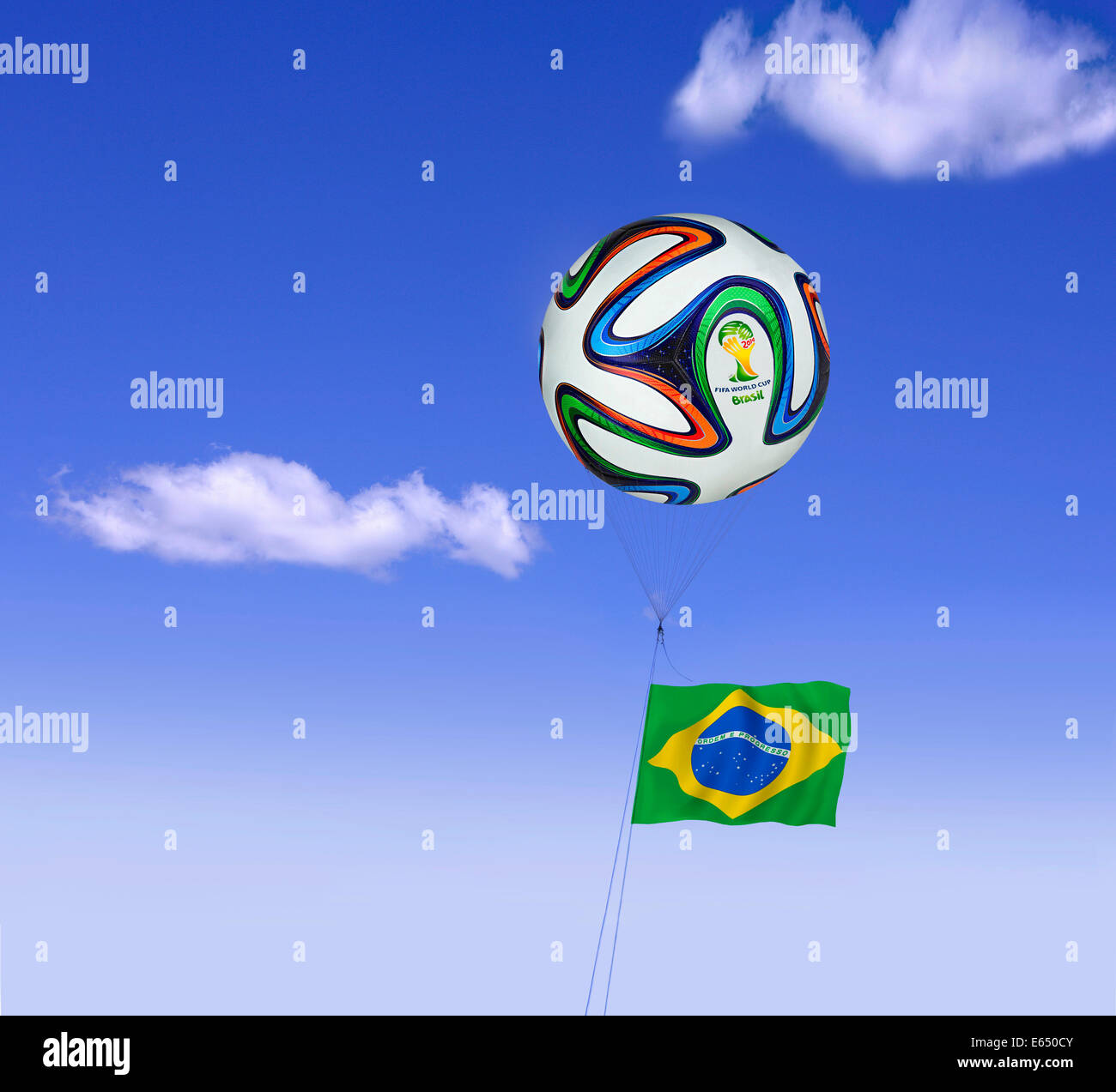 World Cup football as a tethered balloon against a blue sky with the ...