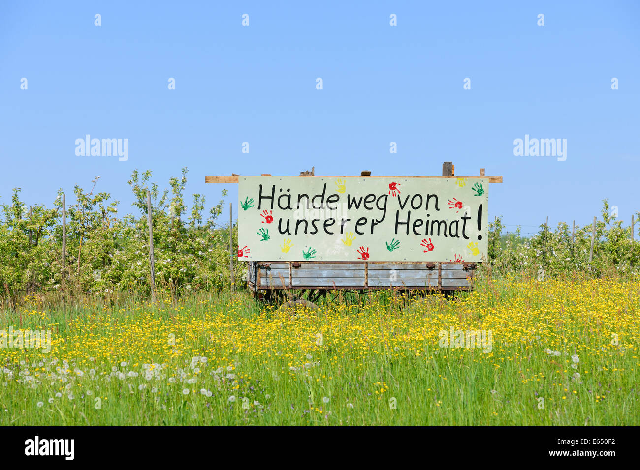 Sign "Hände weg von unserer Heimat", German for "Hands off our home ...