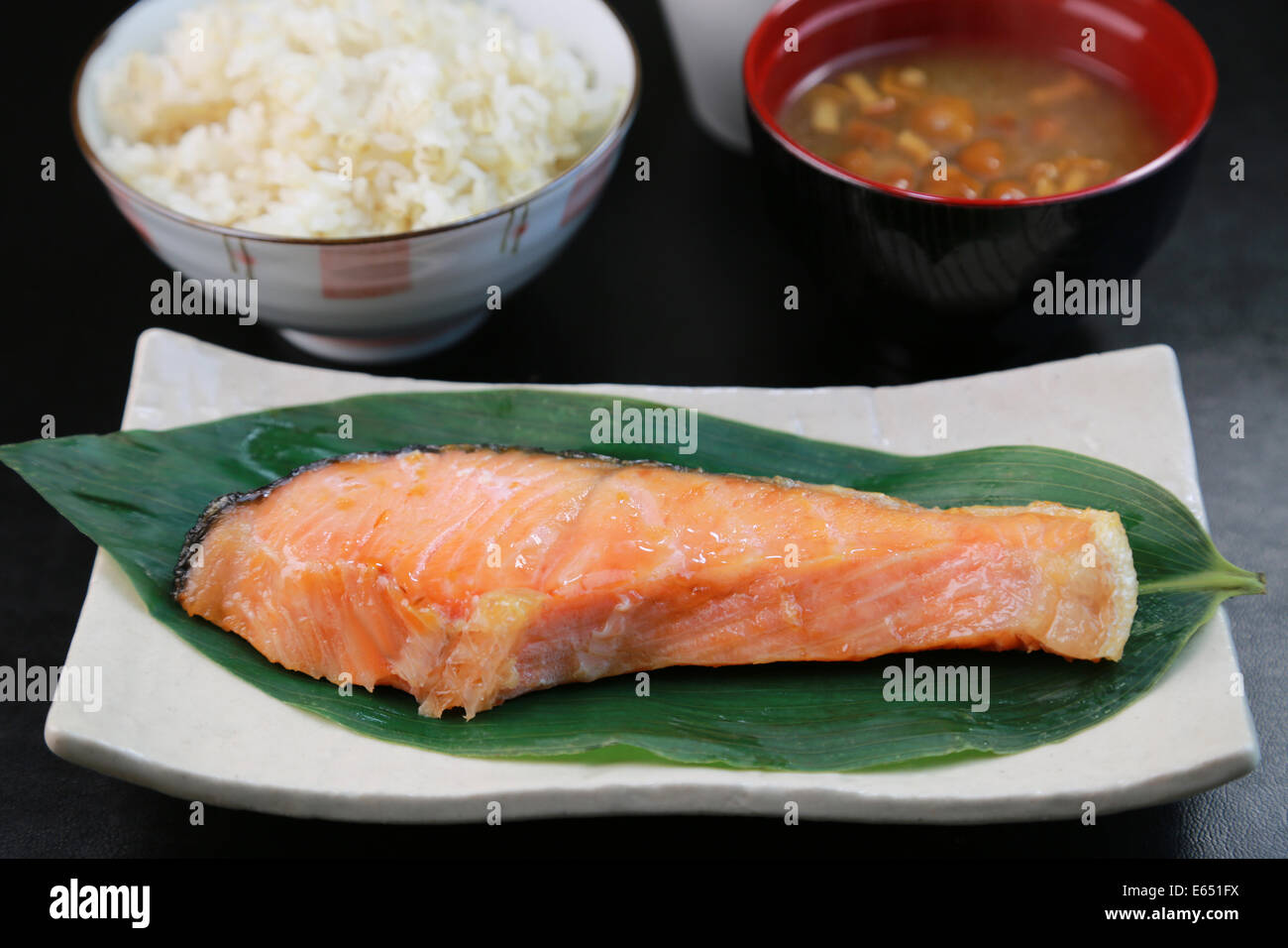 Salmon set meal Stock Photo - Alamy