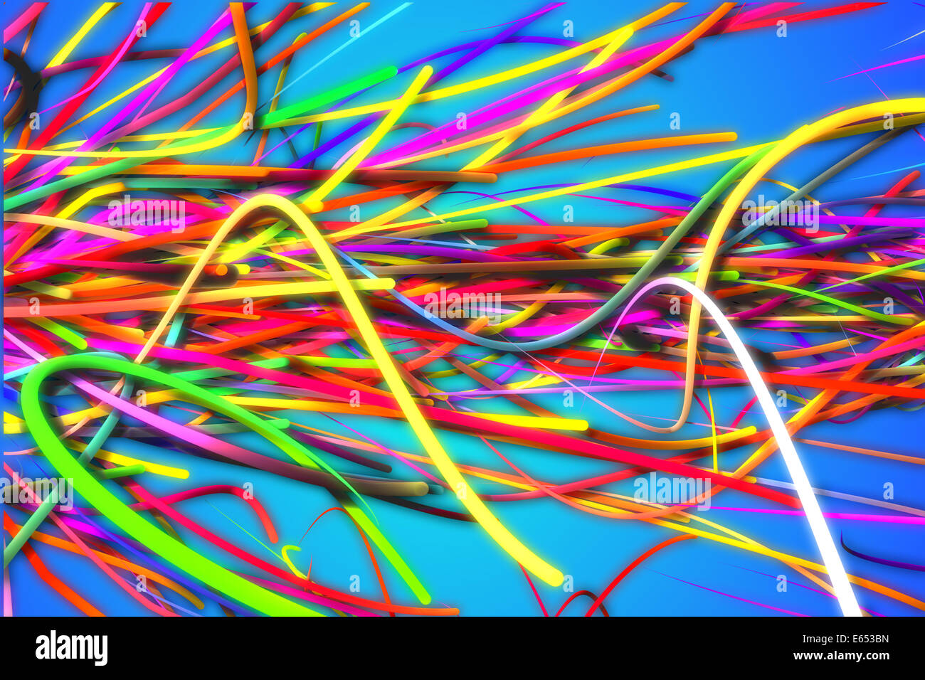 Horizontal Rainbow Strands Line Glow Blue Background Stock Photo - Alamy