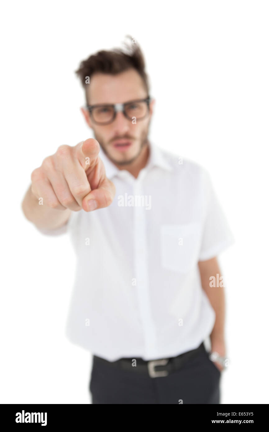 Nerdy businessman pointing at camera Stock Photo - Alamy