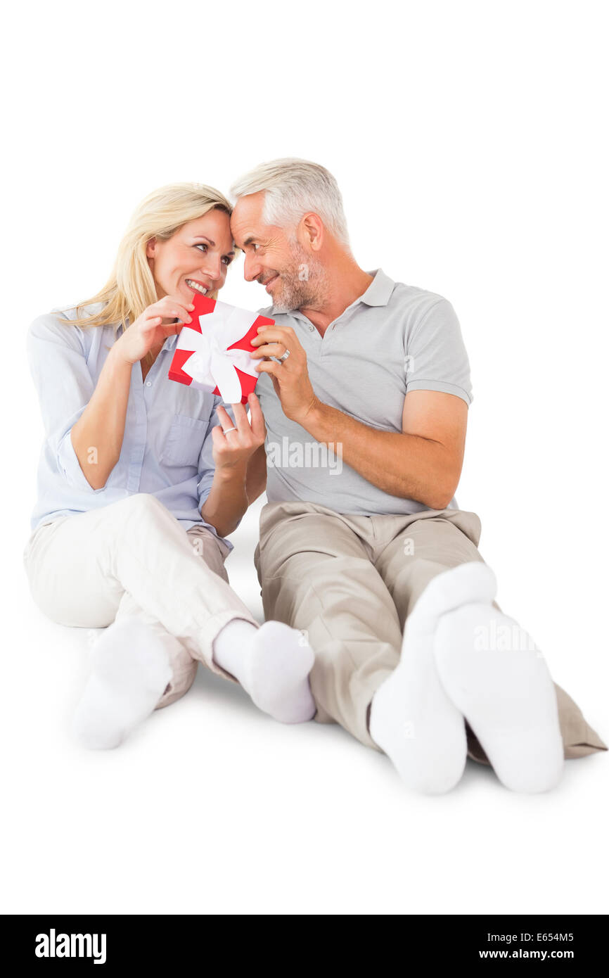 Attractive woman receiving present Cut Out Stock Images & Pictures - Alamy