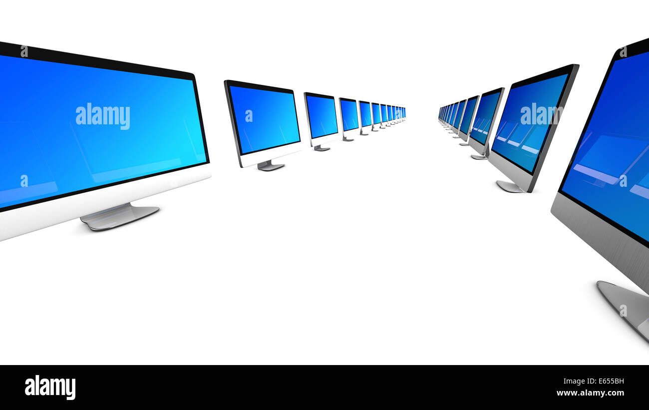 All in one Computers in a row symbolizing a team Stock Photo - Alamy