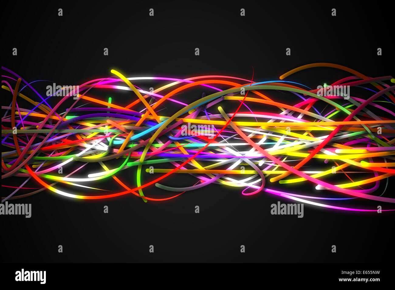 Horizontal Rainbow Strands Line Glow Dark Background Stock Photo - Alamy