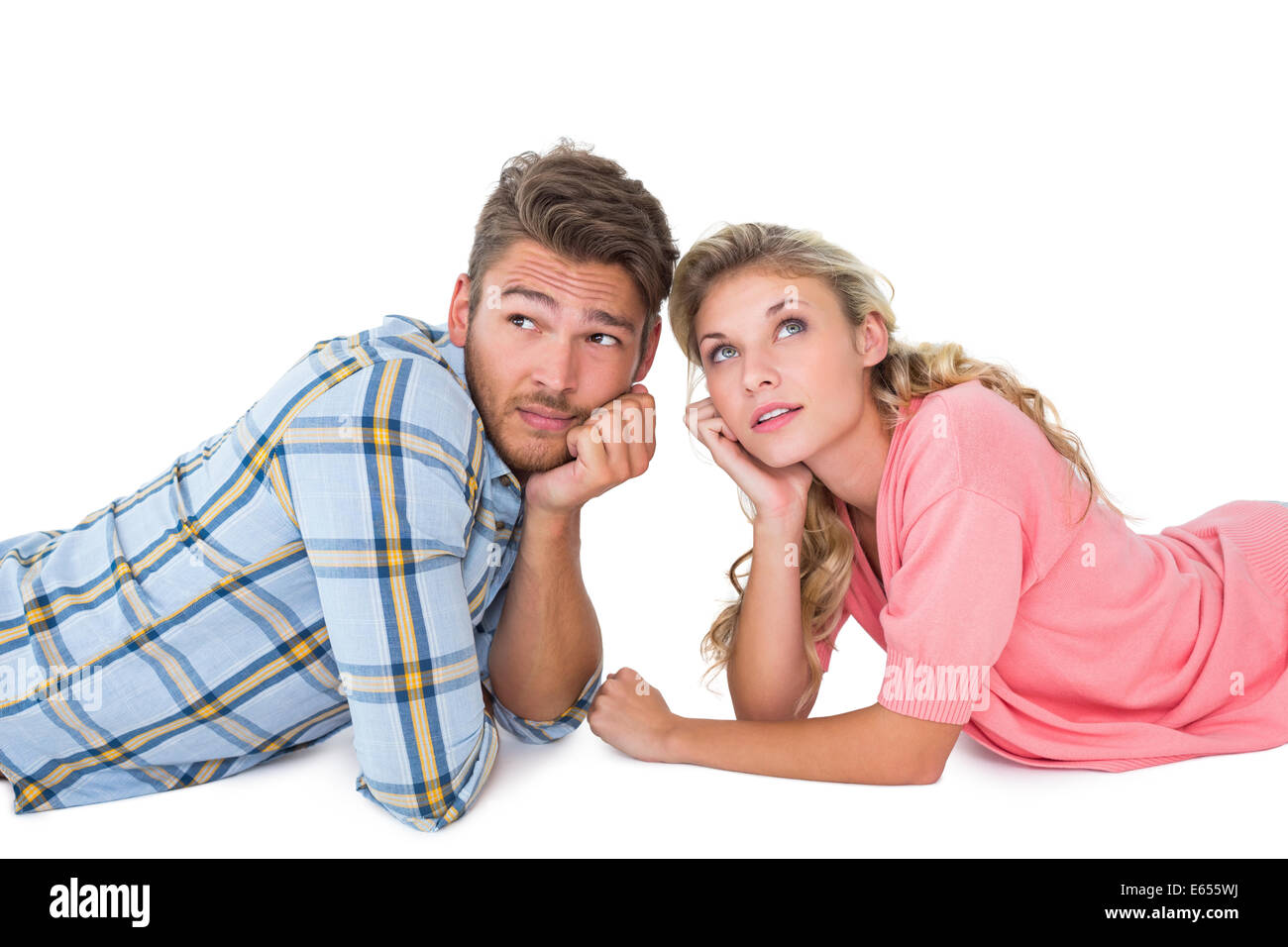 Woman thinking man smiling Cut Out Stock Images & Pictures - Alamy