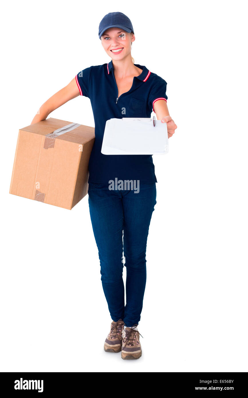 Woman receiving parcel delivery Cut Out Stock Images & Pictures - Alamy