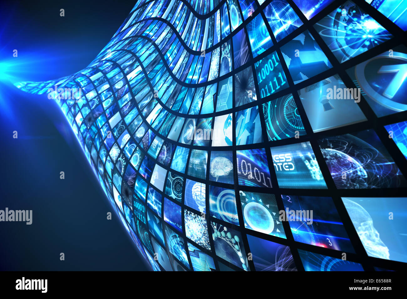 Wave of digital screens in blue Stock Photo - Alamy