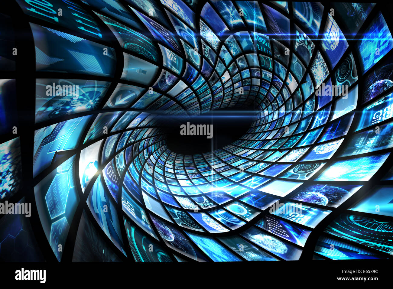 Vortex of digital screens in blue Stock Photo - Alamy