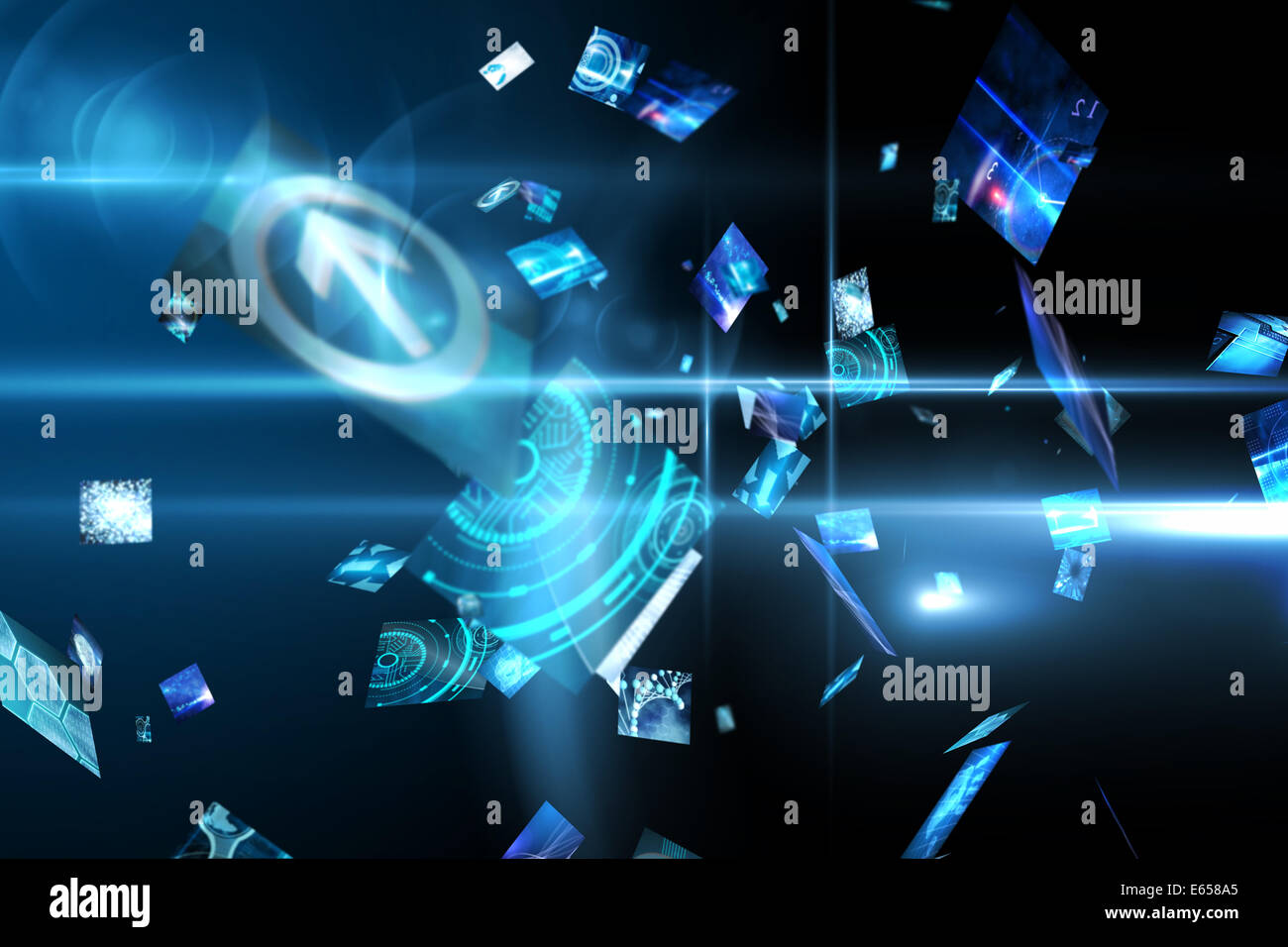 Floating digital screens in blue Stock Photo - Alamy