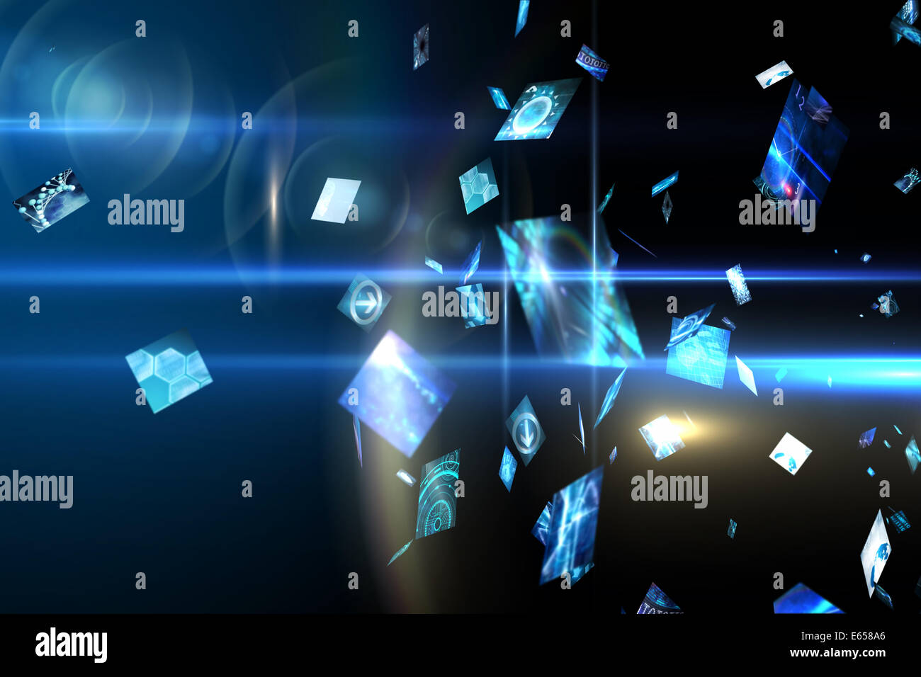 Floating digital screens in blue Stock Photo - Alamy
