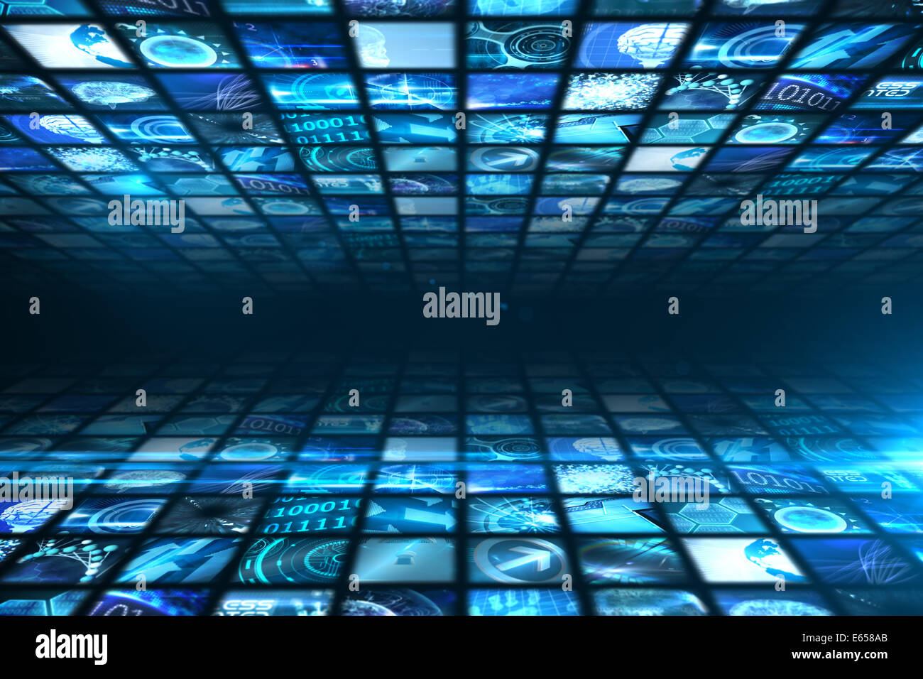Walls of digital screens in blue Stock Photo - Alamy