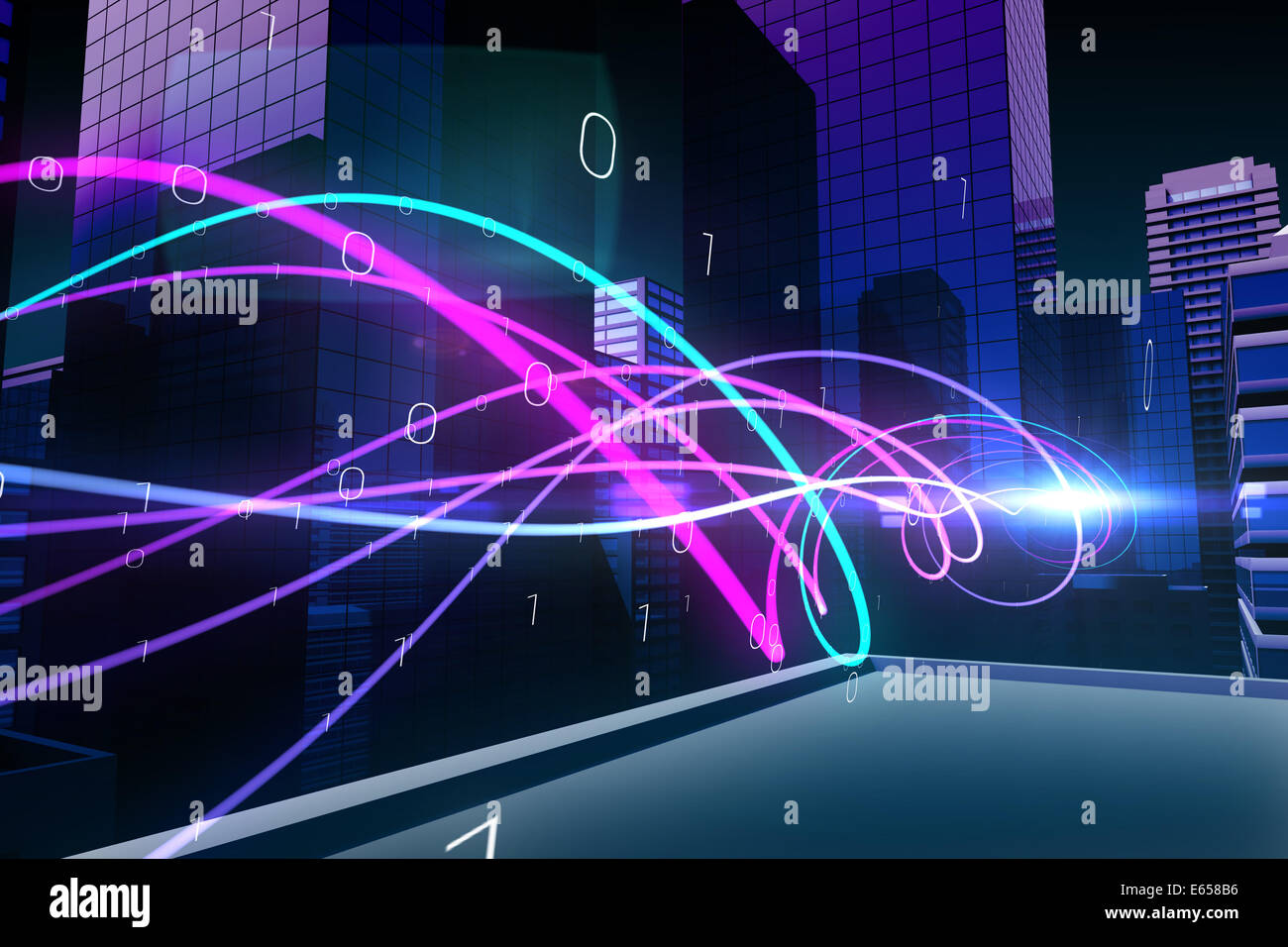 Purple light wave over skyscrapers Stock Photo - Alamy