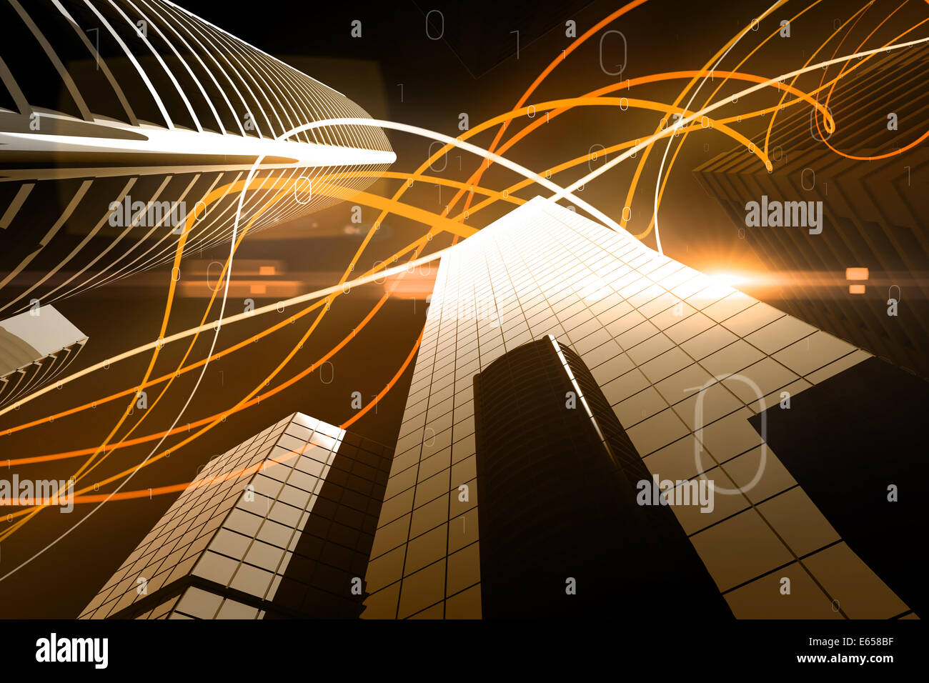 Orange light wave over skyscrapers Stock Photo - Alamy