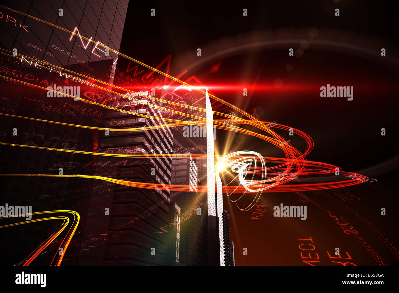 Orange light beams over skyscrapers Stock Photo - Alamy