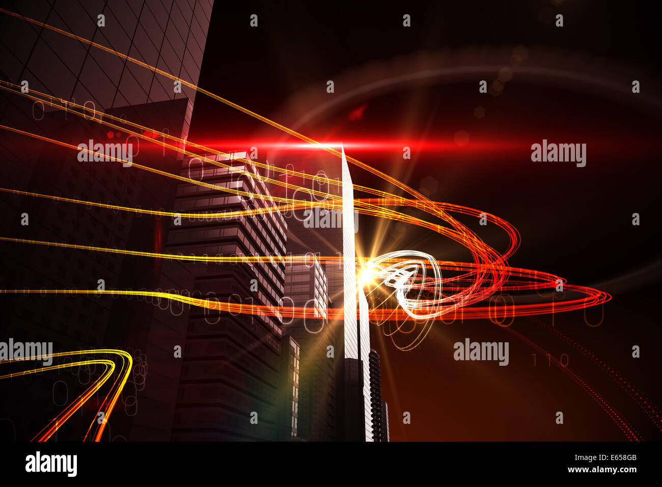 Orange light beams over skyscrapers Stock Photo - Alamy