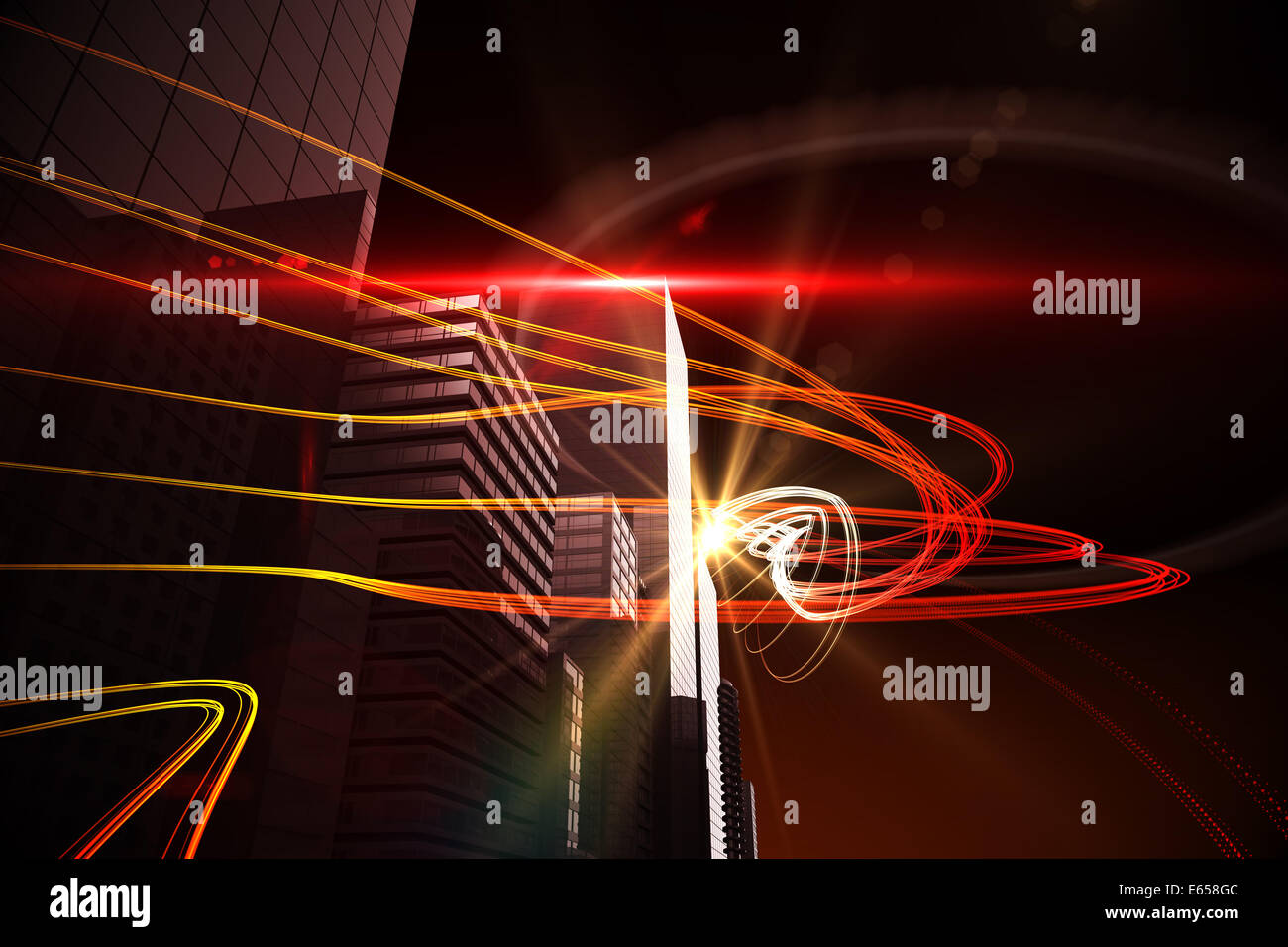 Orange light beams over skyscrapers Stock Photo - Alamy