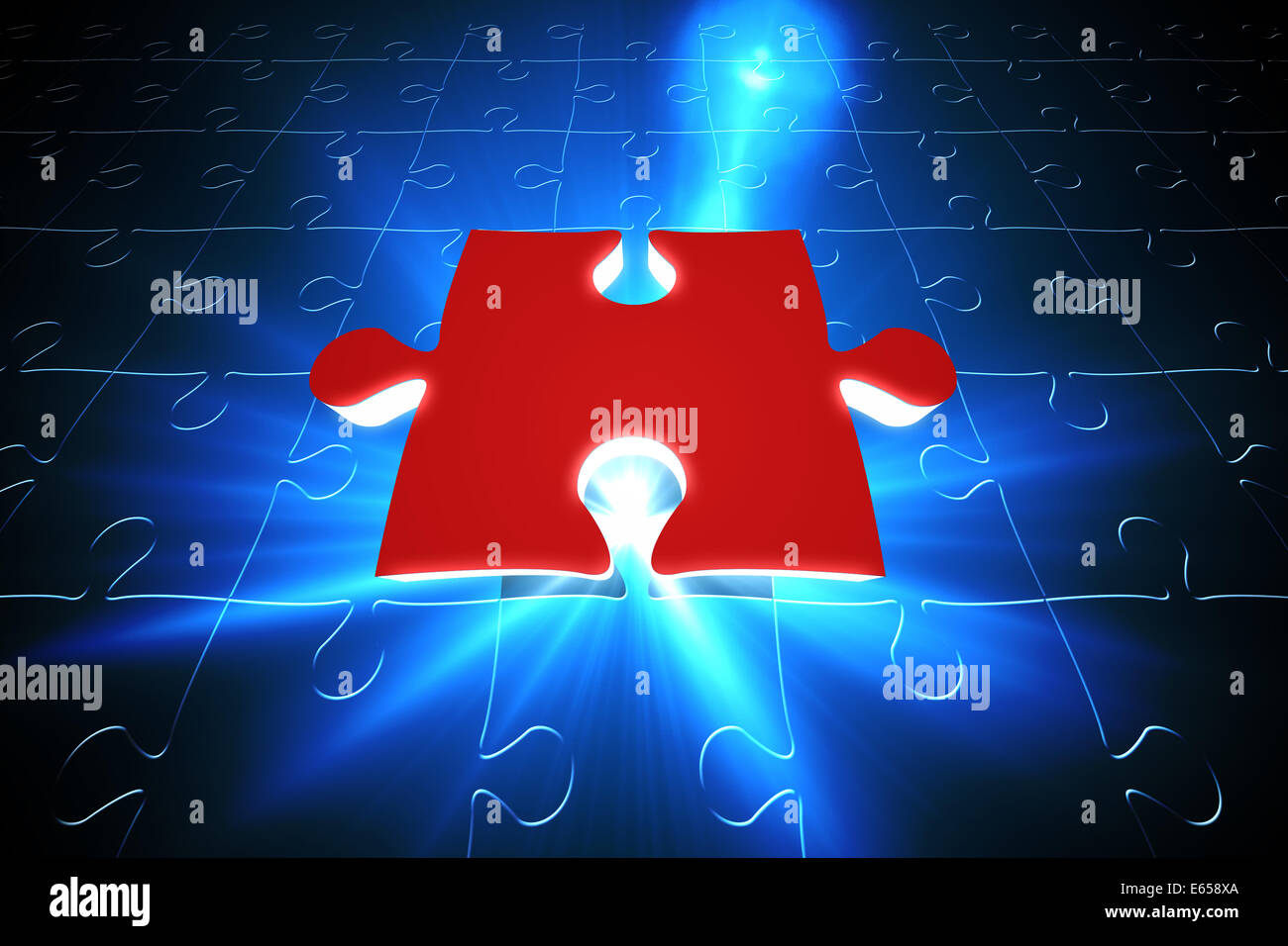 Red jigsaw piece on blue puzzle Stock Photo - Alamy