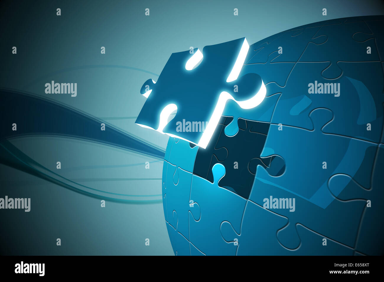 Blue jigsaw piece on puzzle Stock Photo - Alamy