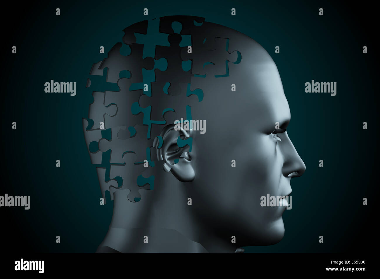 Grey jigsaw head with missing pieces Stock Photo - Alamy
