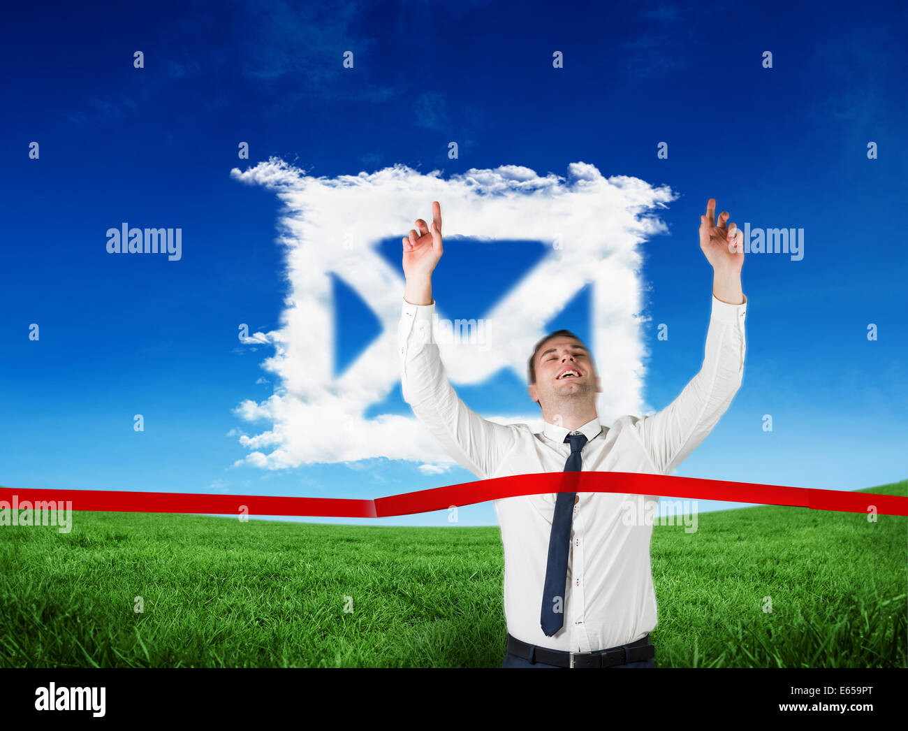 Composite image of smiling businessman crossing finishing line Stock ...