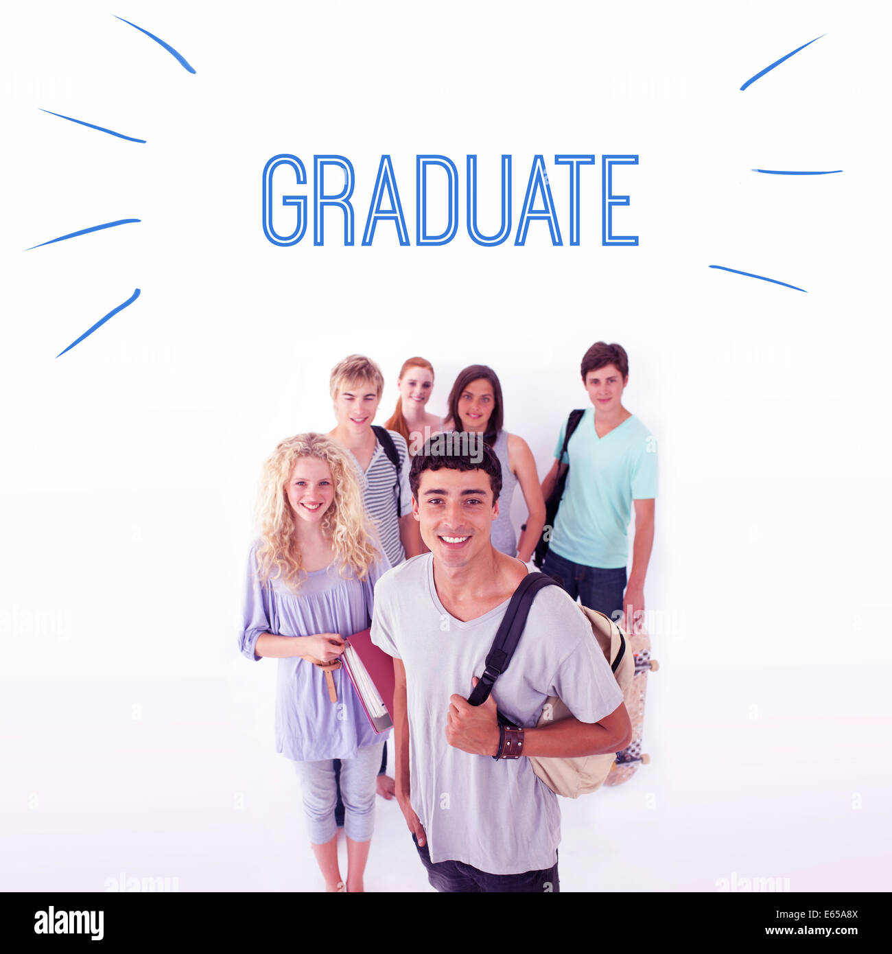 Graduate against smiling students Stock Photo - Alamy