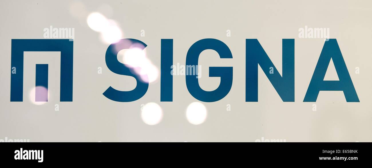 Munich, Germany. 15th Aug, 2014. The logo of Signa-Holding is seen on ...