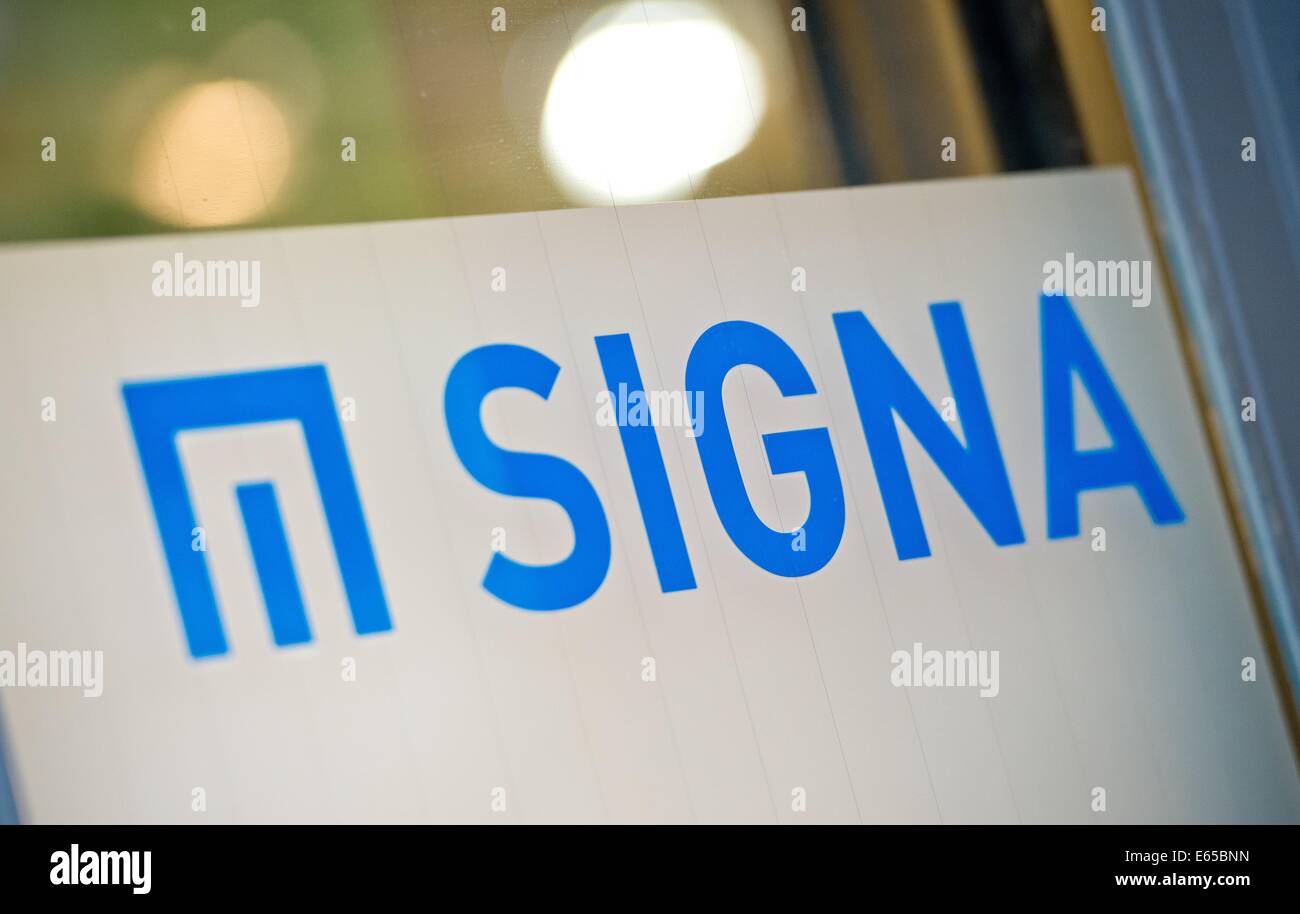 Munich, Germany. 15th Aug, 2014. The logo of Signa-Holding is seen on ...