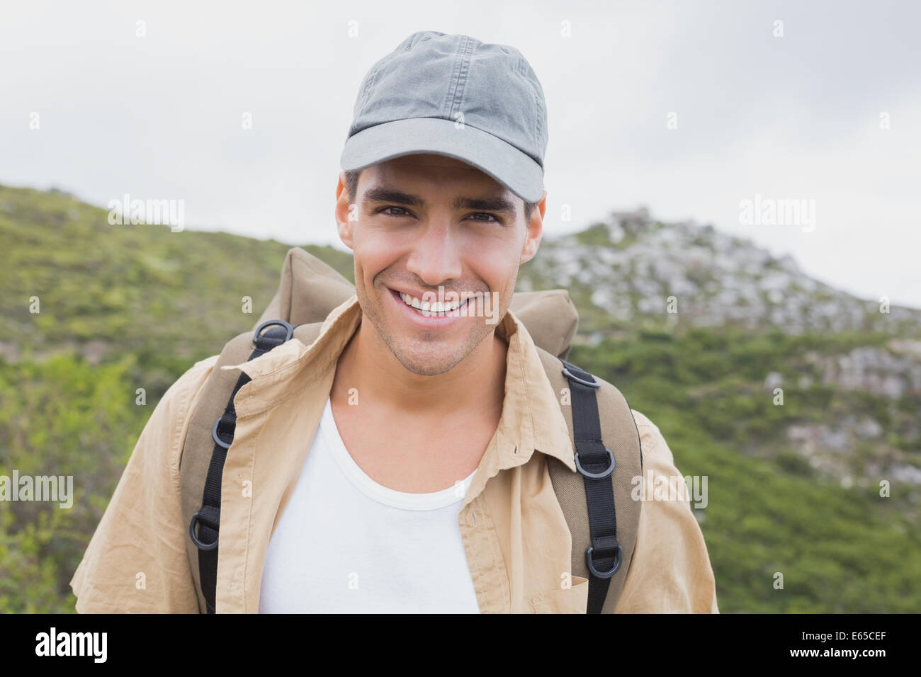 Close up portrait of a happy hiking man Stock Photo - Alamy