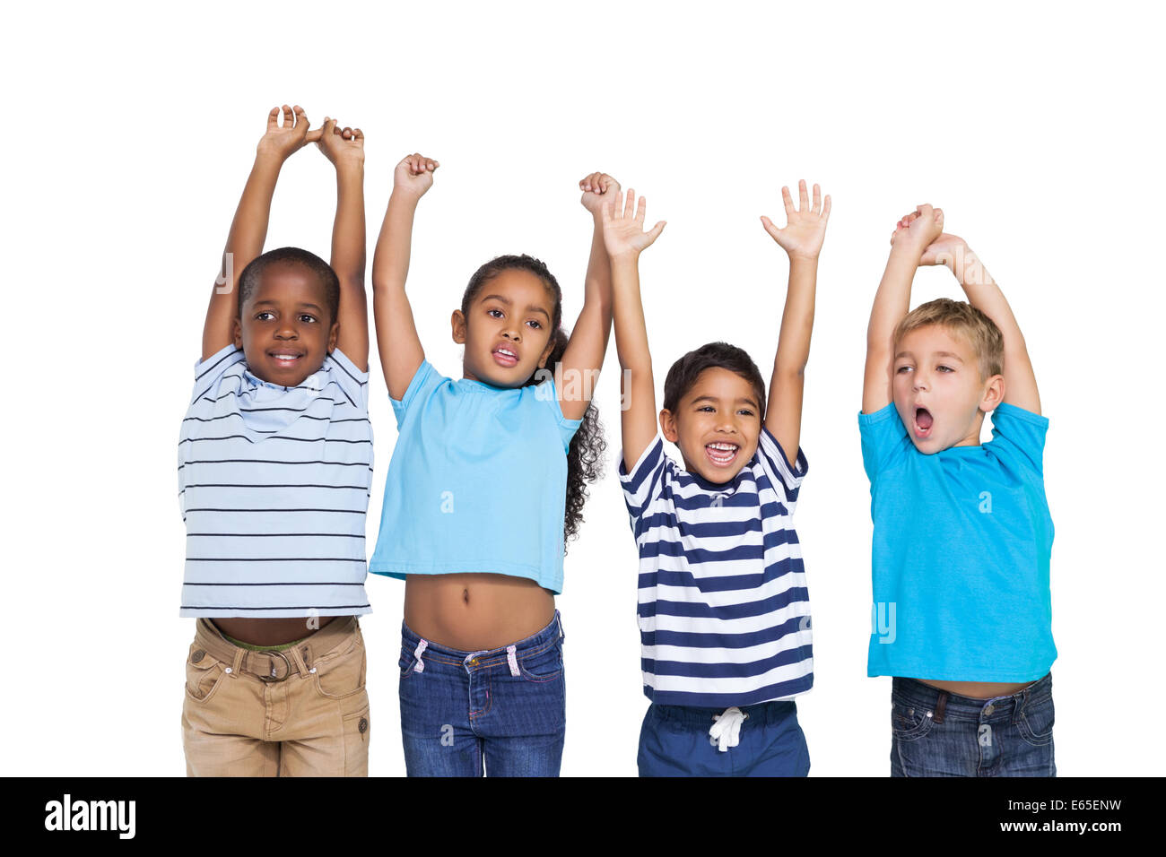 Cute children cheering at camera Stock Photo - Alamy
