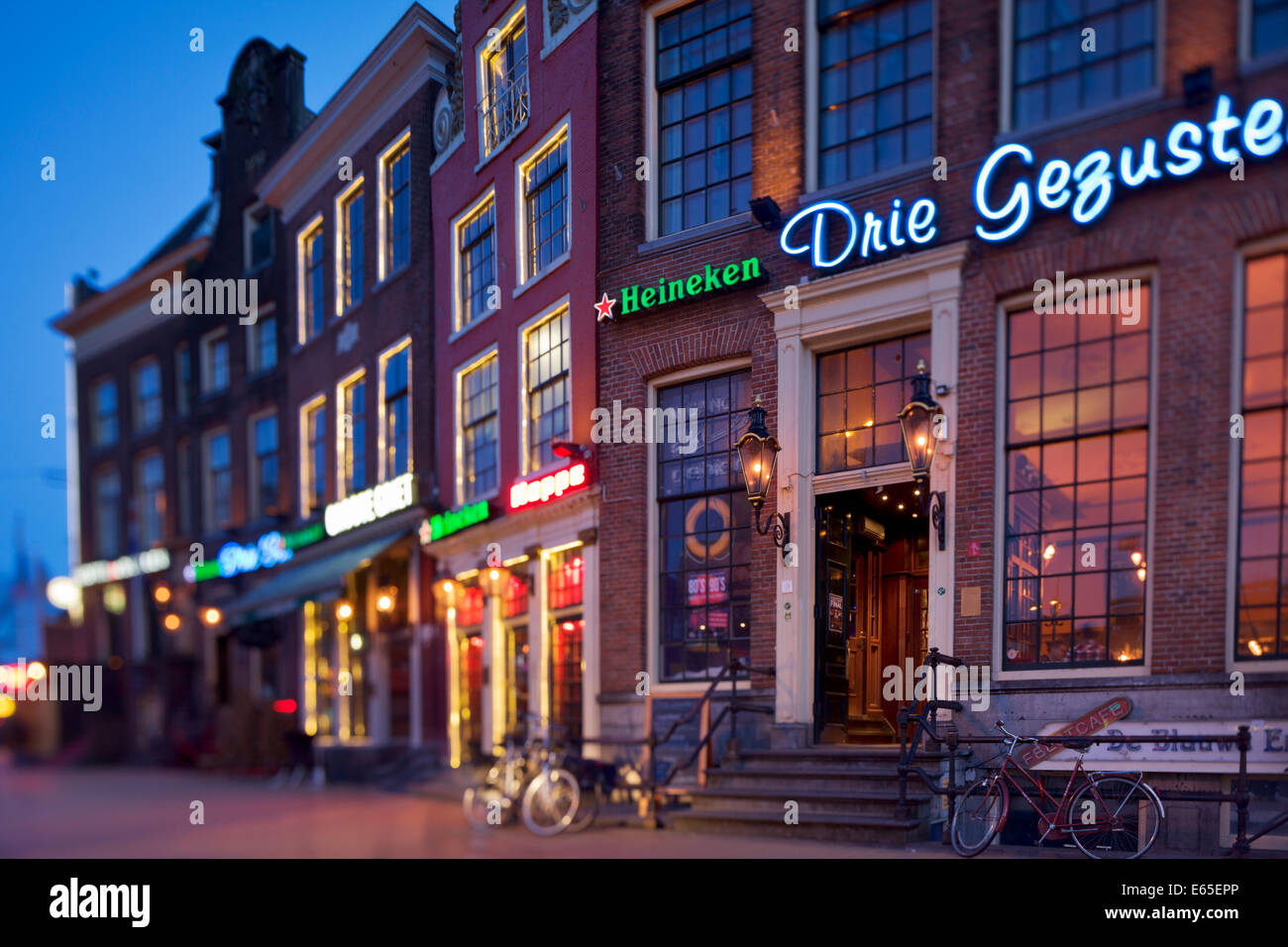 Row of traditional cafés and restaurants in Groningen, the Netherlands ...