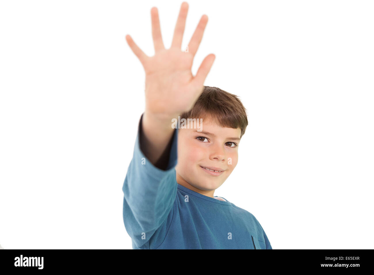 Cute little boy showing his hand Stock Photo - Alamy