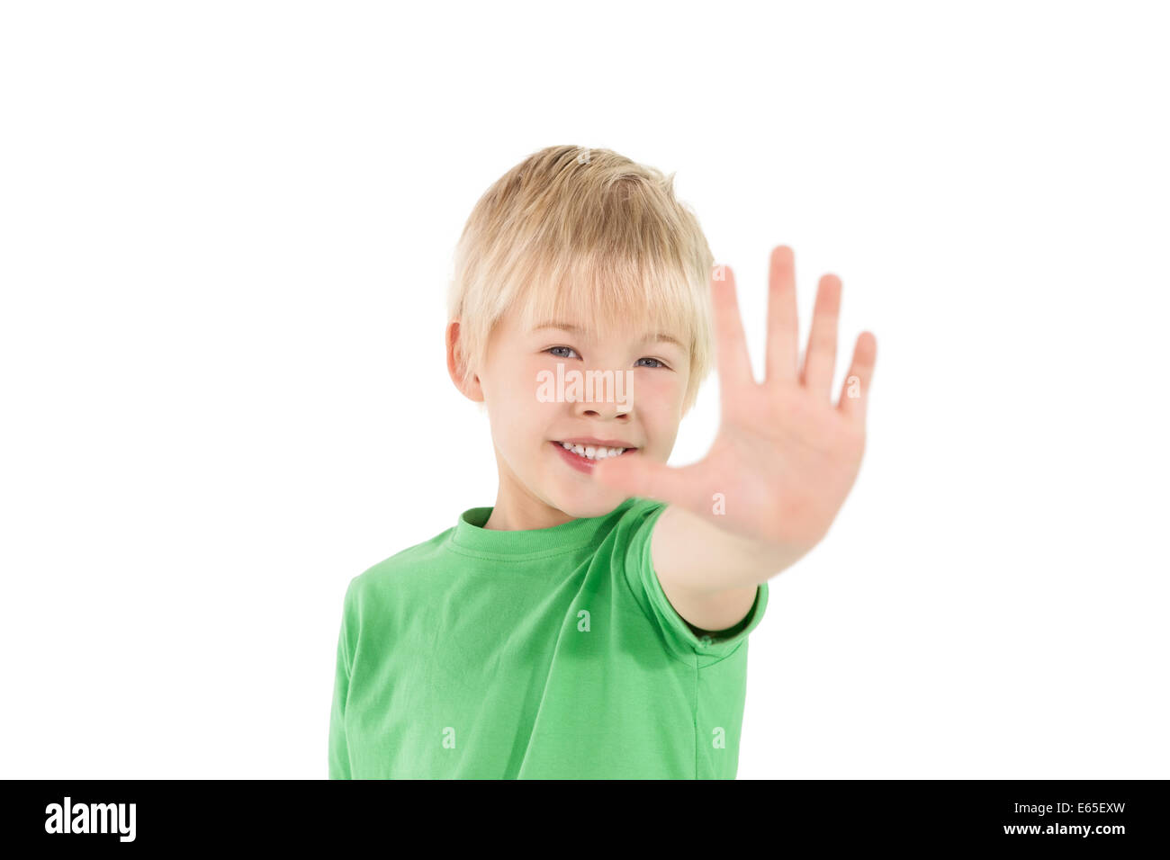 Cute little boy showing his hand Stock Photo - Alamy