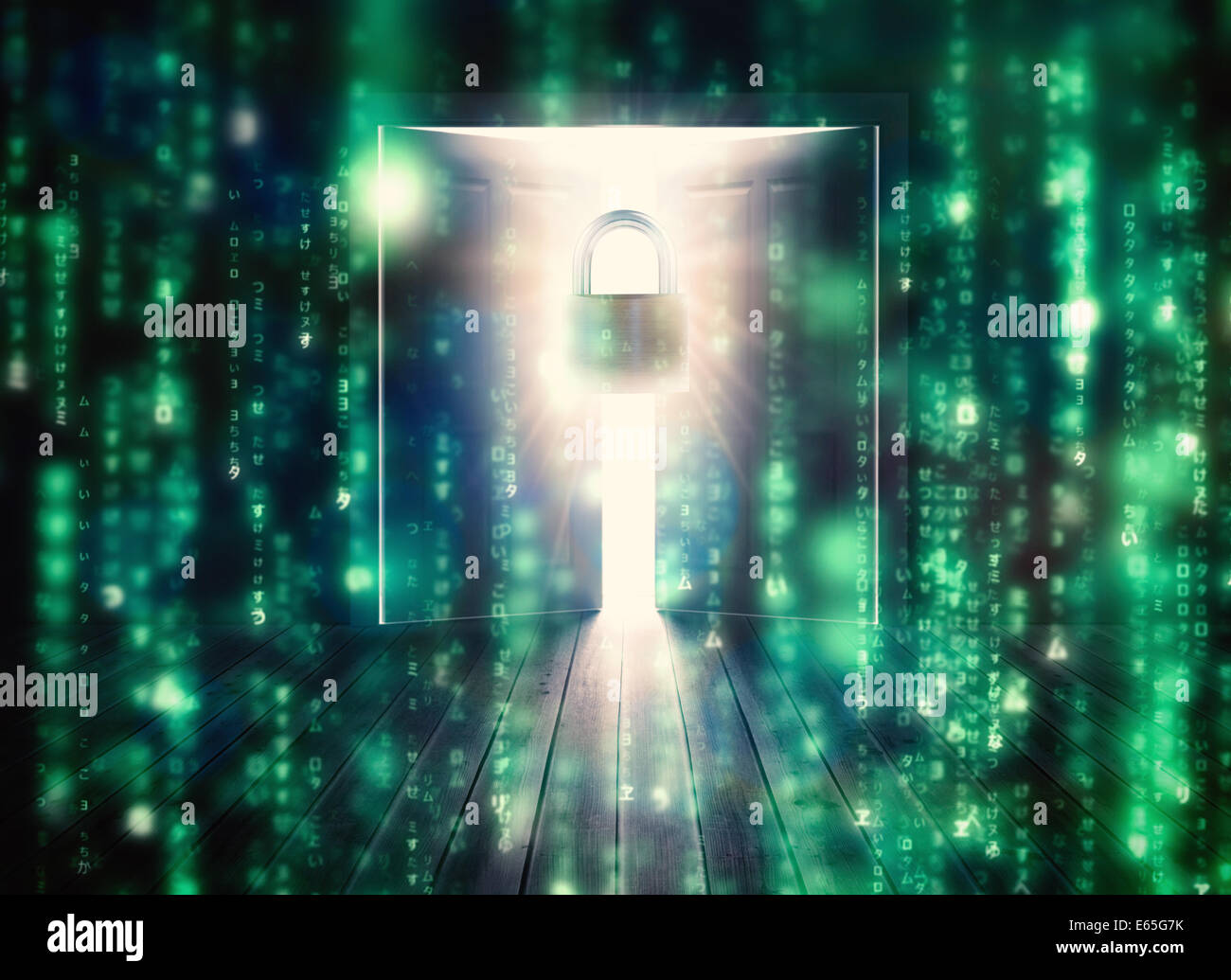 Composite image of lines of green blurred letters falling Stock Photo ...