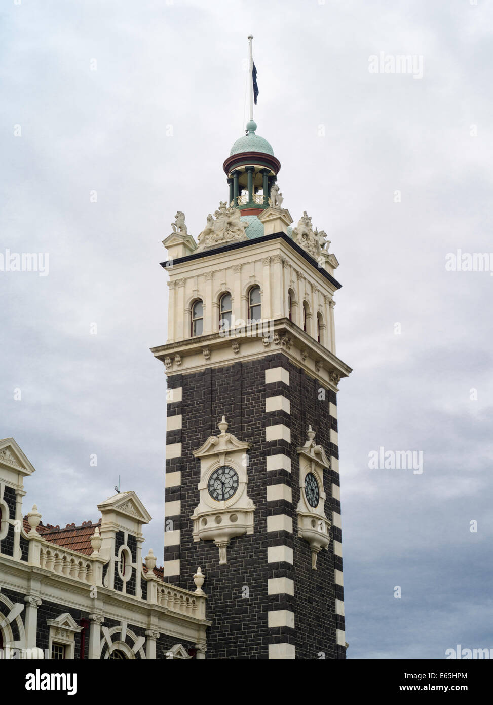 View of the Clock Tower on the historic Old Railway Station, Dunedin ...
